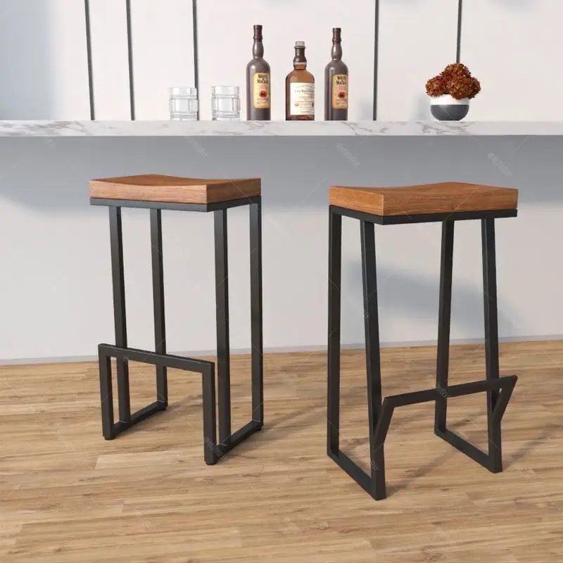 Wrought-Solid-wood-bar-chair-iron-coffee-stool-Modern-simple-high-stool ...