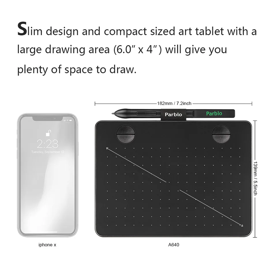 Vert-Parblo – tablette graphique A640V2, 7.4x5.5 pouces, pour dessin ...