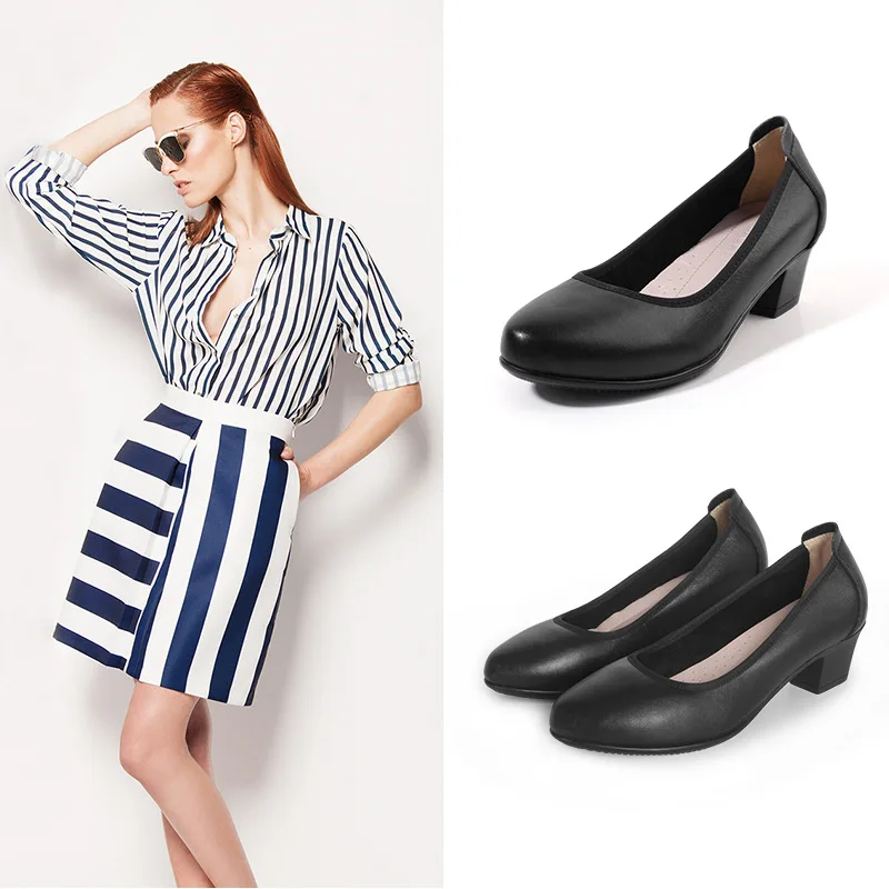 Work Professional Women's Shoes Shallow Mouth Work Stewardess Genuine ...