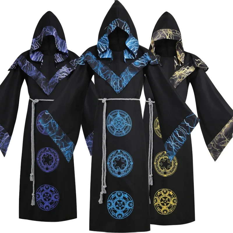 Medieval Wizard Hooded Robe Costume For Adult Men Knight Cape Death ...