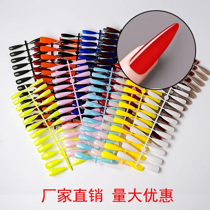 24P Ultra-long Solid Color Water Droplets Bright False Nails Art ...