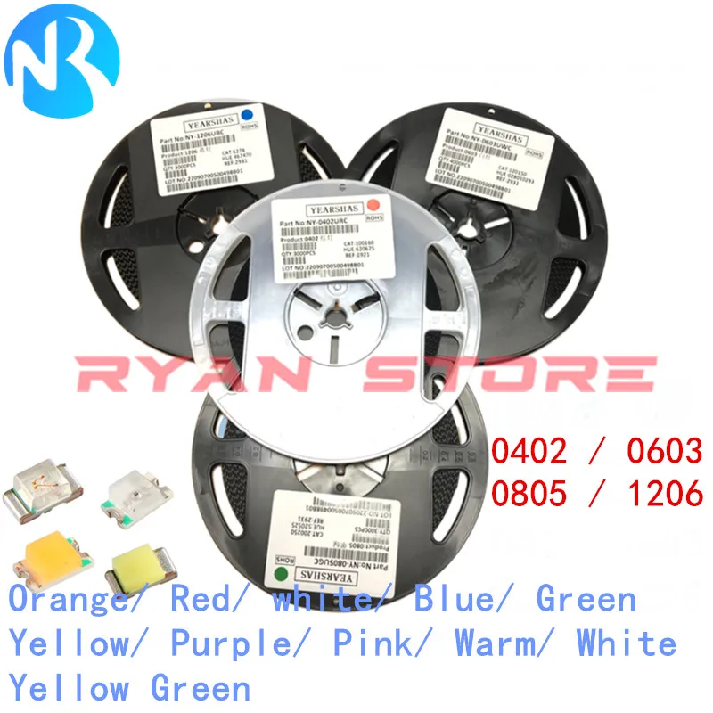 3000PCS-4000PCS-0402-0603-0805-1206-SMD-LED-Orange-Red-White-Blue-Green ...