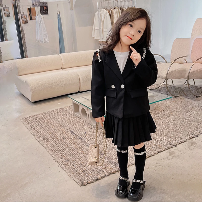 Spring-Autumn-Girls-2-Pcs-Set-Baby-Blazer-Pleated-Skirt-Kids-Suits ...