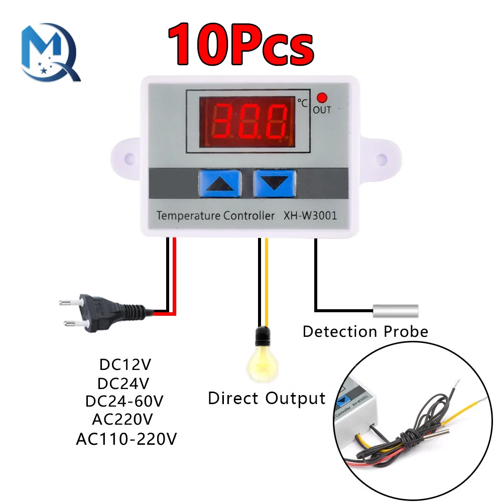 1-10pcs 10a 12v 24v 220vac Digital Led Temperature Controller Xh-w3001 ...