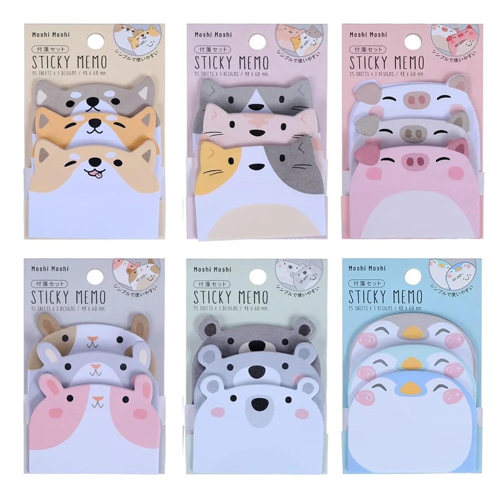270-Sheets-6-Pads-Cute-Cartoon-Sticky-Notes-Kawaii-Animals-Shape ...