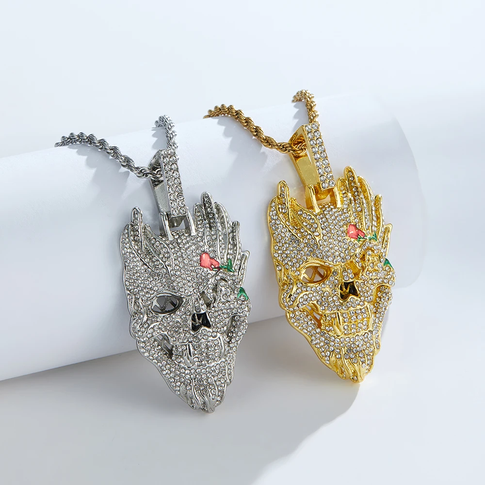 Fashion-hiphop-men-s-necklace-skull-pendant-Fried-Dough-Twists-chain ...