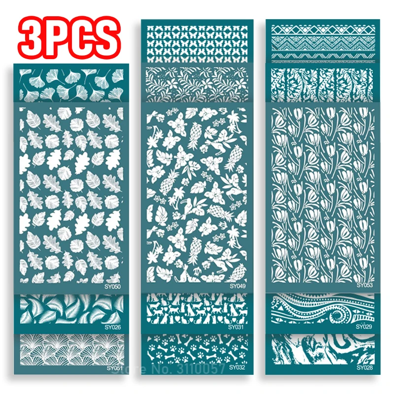 1-3PCS-Flower-Leaves-Polymer-Clay-Reusable-Silk-Screen-Stencils ...