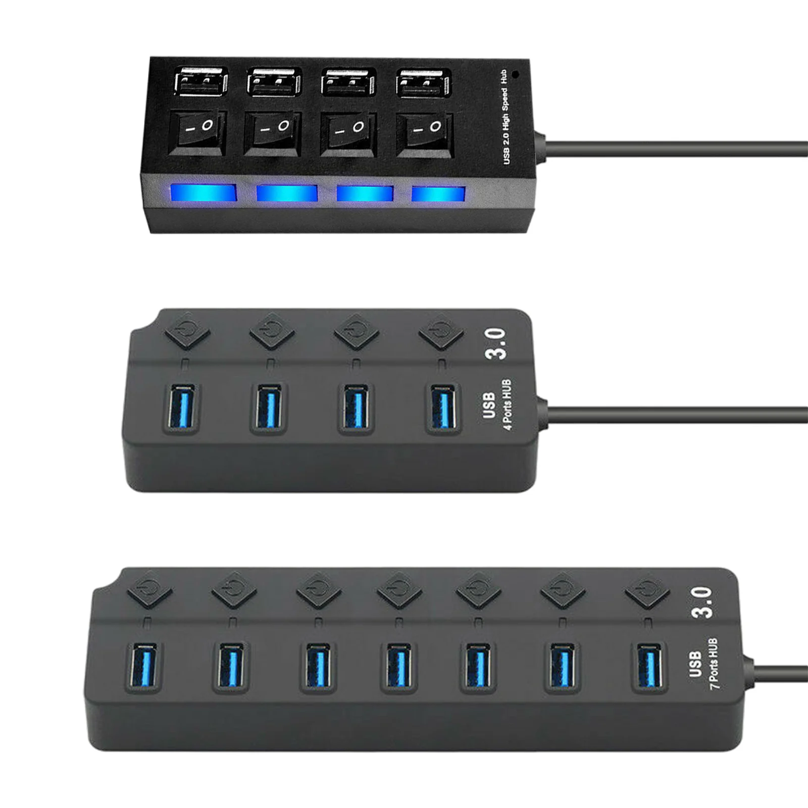 7-Port-Powered-USB-3-0-Hub-On-Off-Switches-Splitter-AC-Adapter-Cable-PC ...