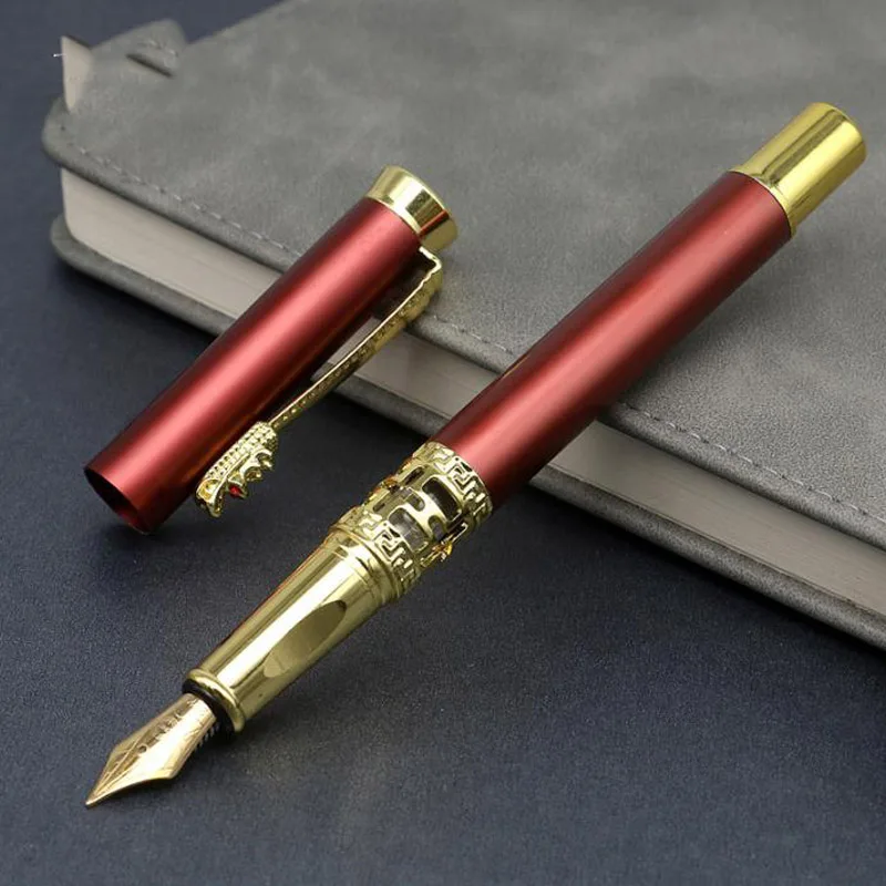 High Quality Brand Frosted Red Fountain Pen Hollow Out Golden School ...