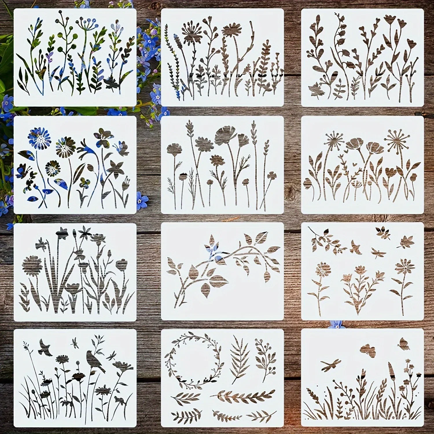 12Pcs-Set-12-15cm-Spring-Flowers-Plants-DIY-Layering-Stencils-Painting ...