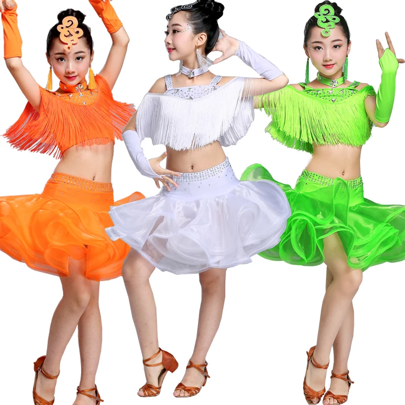 Tassels Girls Ballroom Latin Dance Clothes Kids Salsa Performance ...