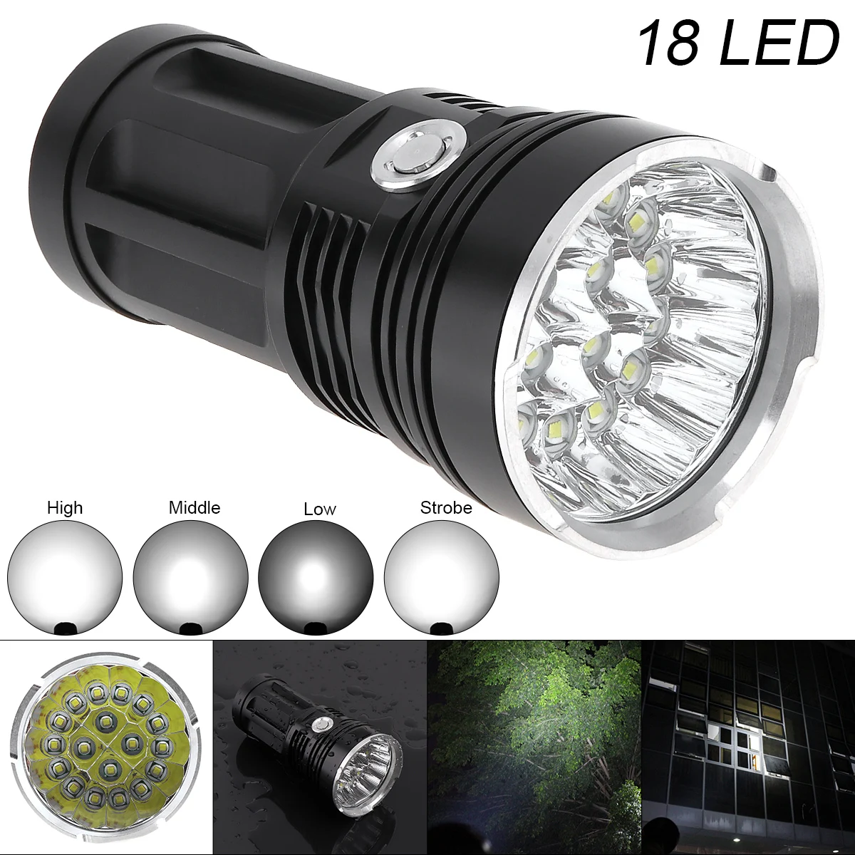 Super Bright 18 LED Flashlight 5400LM Torch Flashlights with Rope for ...