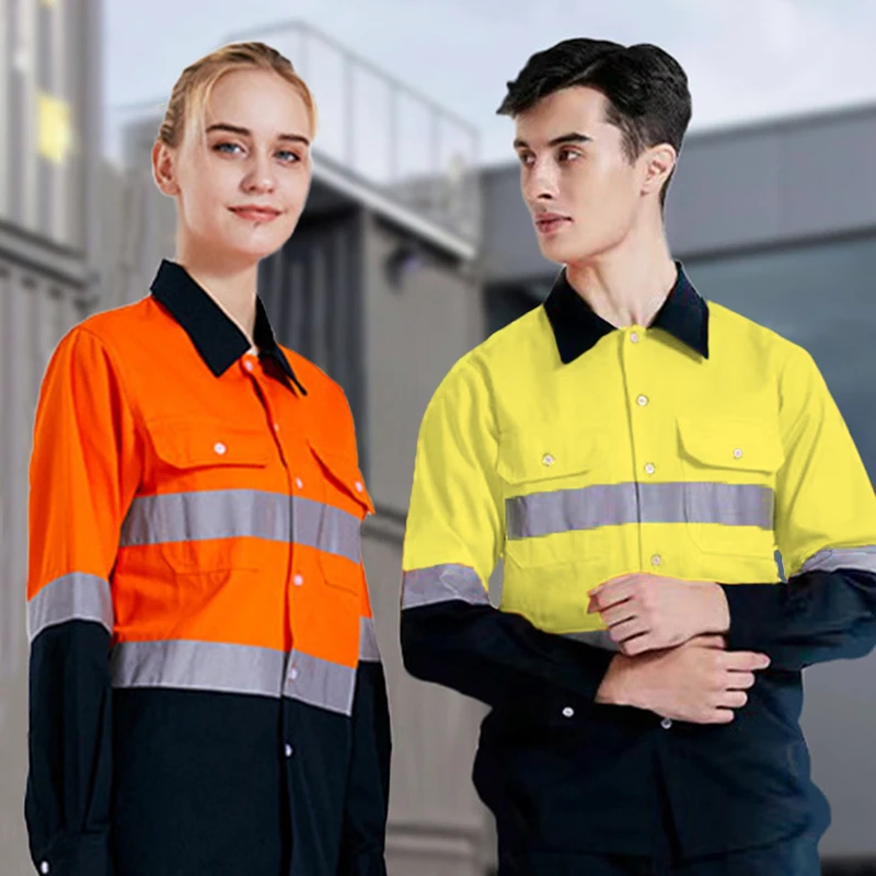 Custom LOGO Reflective Hi Vis Shirt for Men Long Sleeve Cotton Work ...