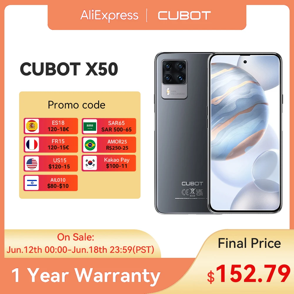 Cubot X50 2021 Neue Smartphone 64MP Quad Kamera 8GB + 128GB 6.67 "FHD ...