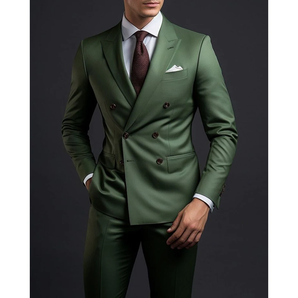 Veste-et-pantalon-double-boutonnage-pour-hommes-blazer-vert-revers ...