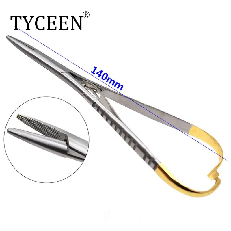 Dental-Needle-Holder-Forceps-Curved-Gold-Plated-Handle-Stainless-Steel ...