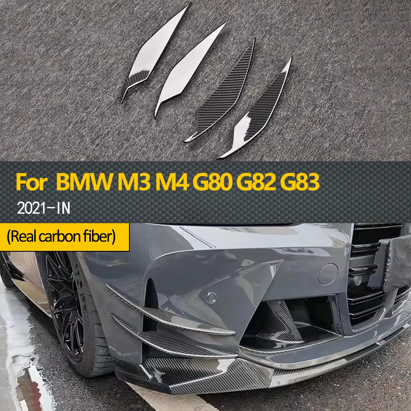 True dry carbon fibre front bumper flanker trim strips for the BMW M3 ...