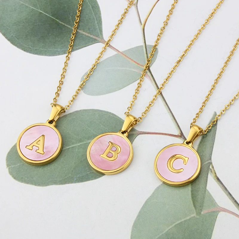 Stainless-Steel-Pink-Initial-Letter-Necklace-for-Women-Girls-Trendy-A-Z ...