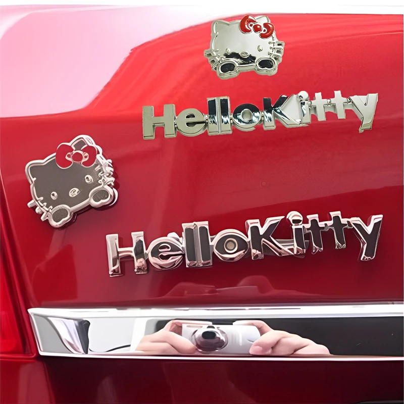 산리오 카와이 헬로 키티 자동차 스티커 만화 금속 3d 자동차 스티커 귀여운 편지 자동차 로고 자동차 액세서리 여자 친구