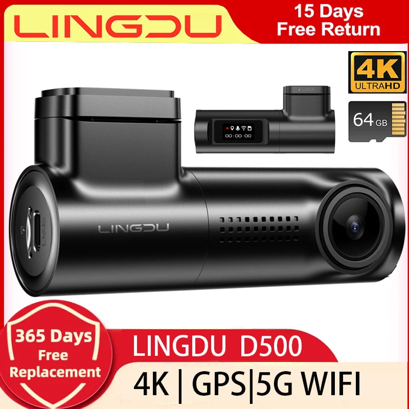 LINGDU-D500-4K-Dash-Cam-With-5GHz-GPS-WI-FI-Night-Vision-HDR-24H ...