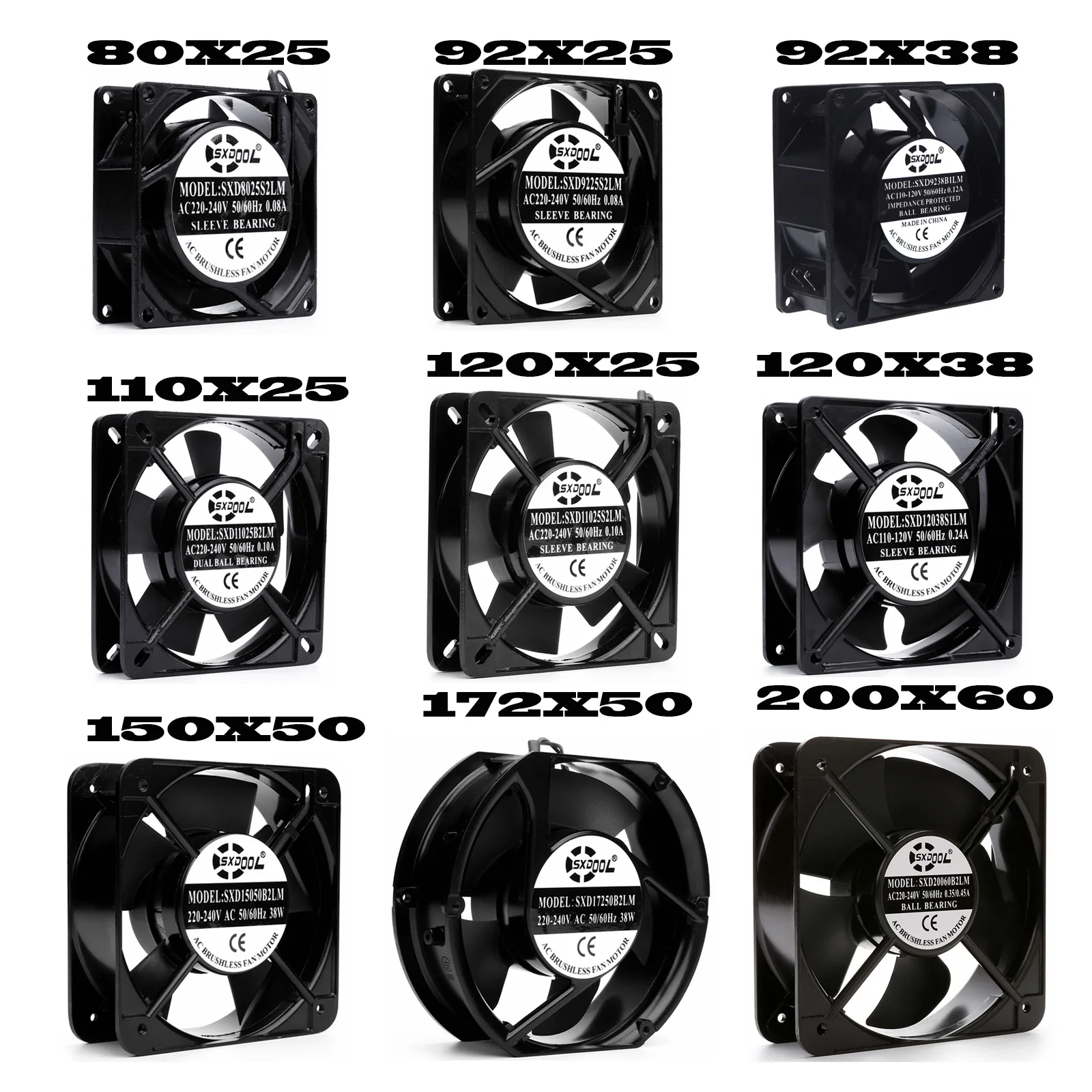 AC 110V 115V 220V 230V 80mm 92mm 110mm 120mm 150mm 172mm 200mm ...