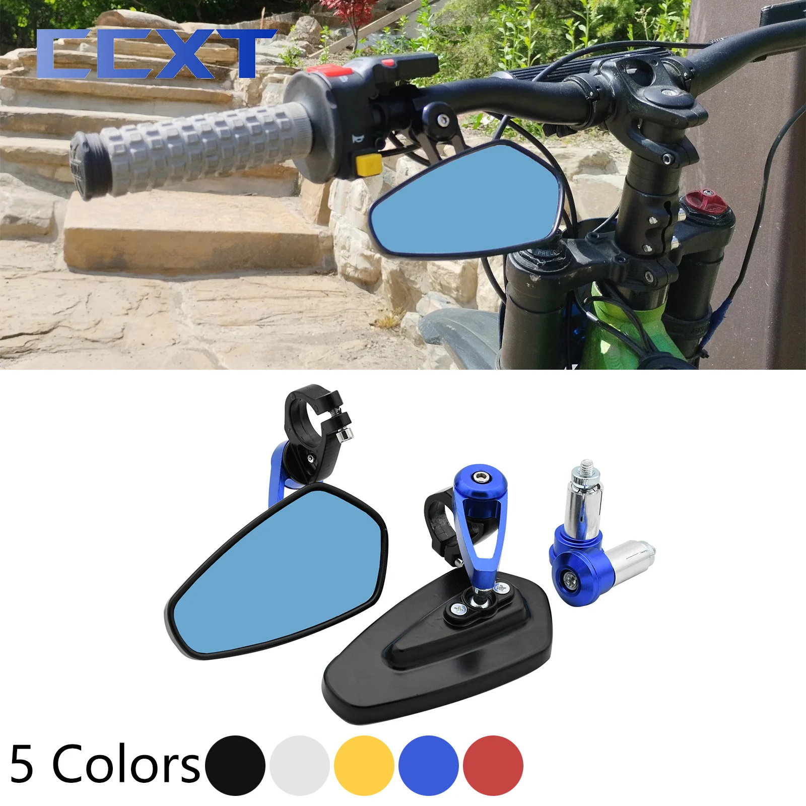 7-8-22mm-CNC-Motorcycle-Rearview-Mirrors-Universal-Blue-Glass-Scooter ...