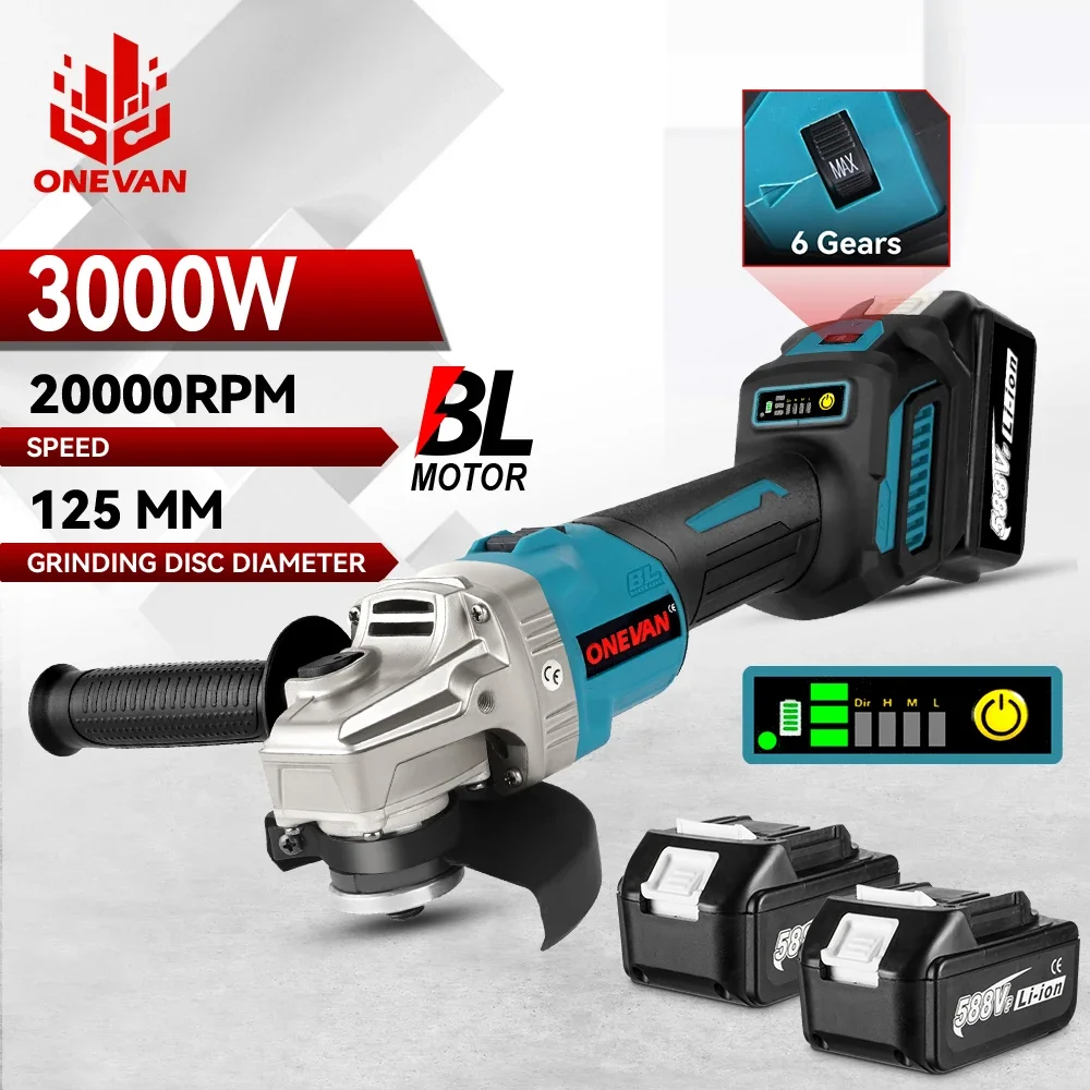 ONEVAN-6Gears-Brushless-Electric-Angle-Grinder-125MM-Rechargeable-Angle ...