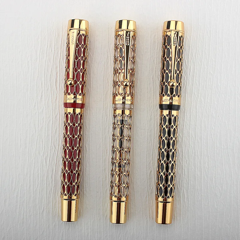 Jinhao-New-100-Fountain-Pen-Hollow-Out-18KGP-Golden-Plated-M-Nib-Resin ...