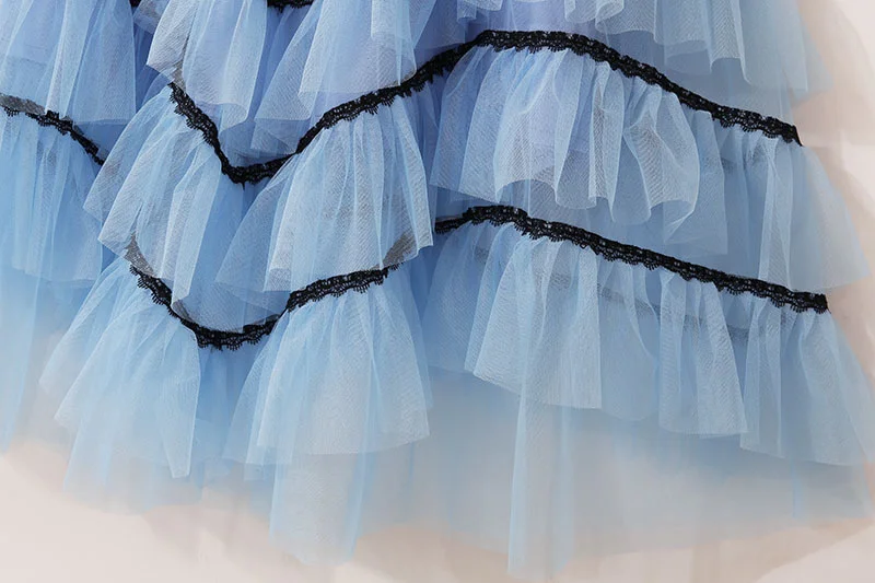 Women's Fashion Stitching Cake Prom Lace Irregular Mesh Skirt