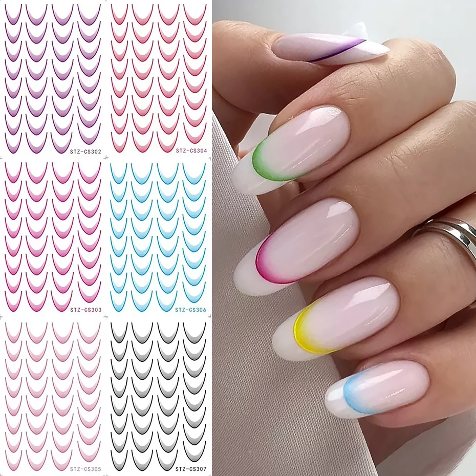 3D Gradient Color French Line Nail Stickers Design French Tip Romance ...