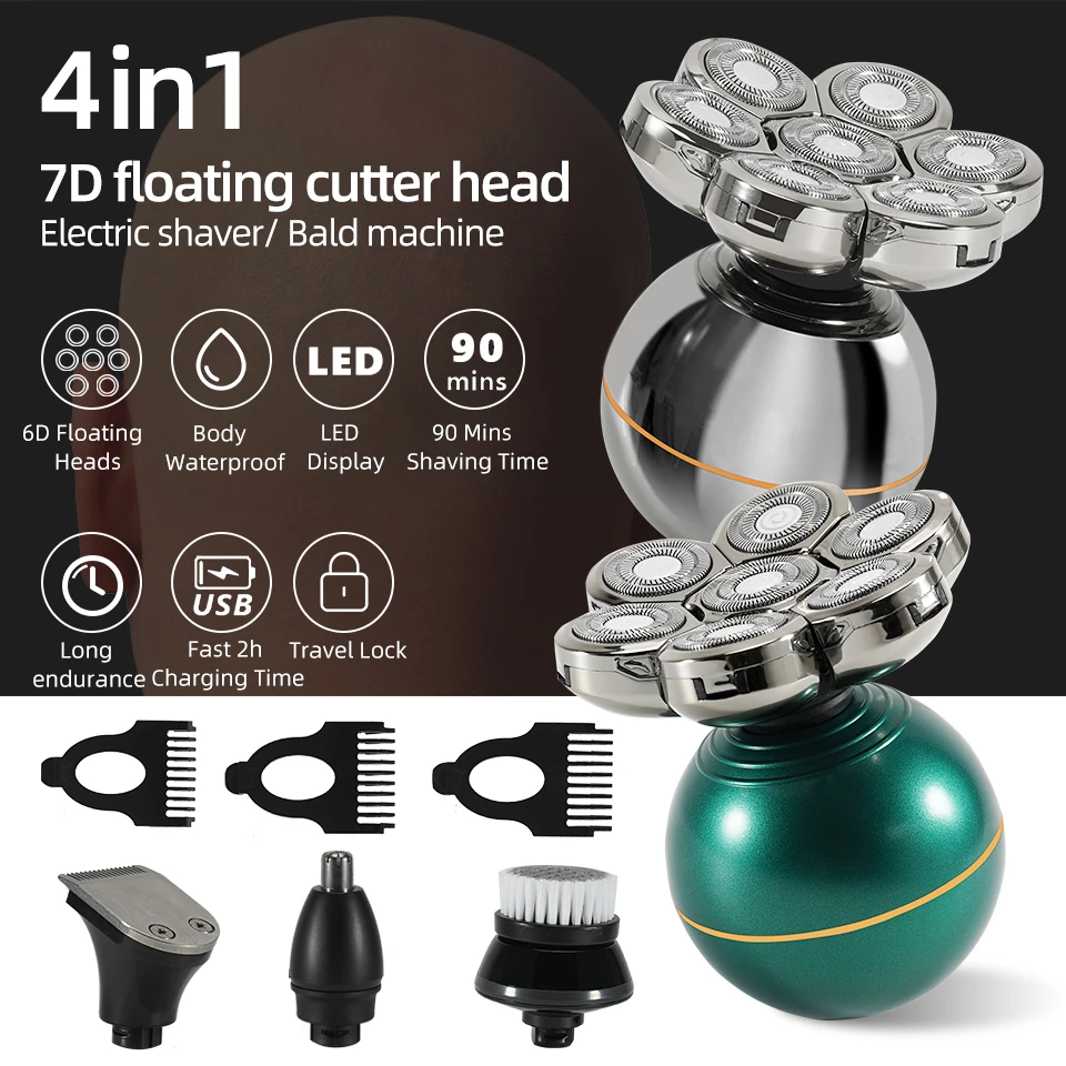 Rechargeable 4in1 7D Floating Cutter Head Electric shaver/ Bald machine ...