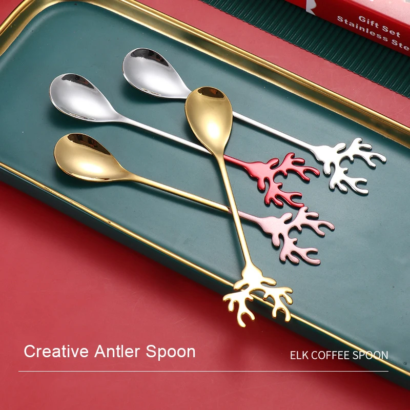 Coffee-Spoon-Tableware-Stainless-Steel-Elk-Shape-Creative-Long-Handle ...