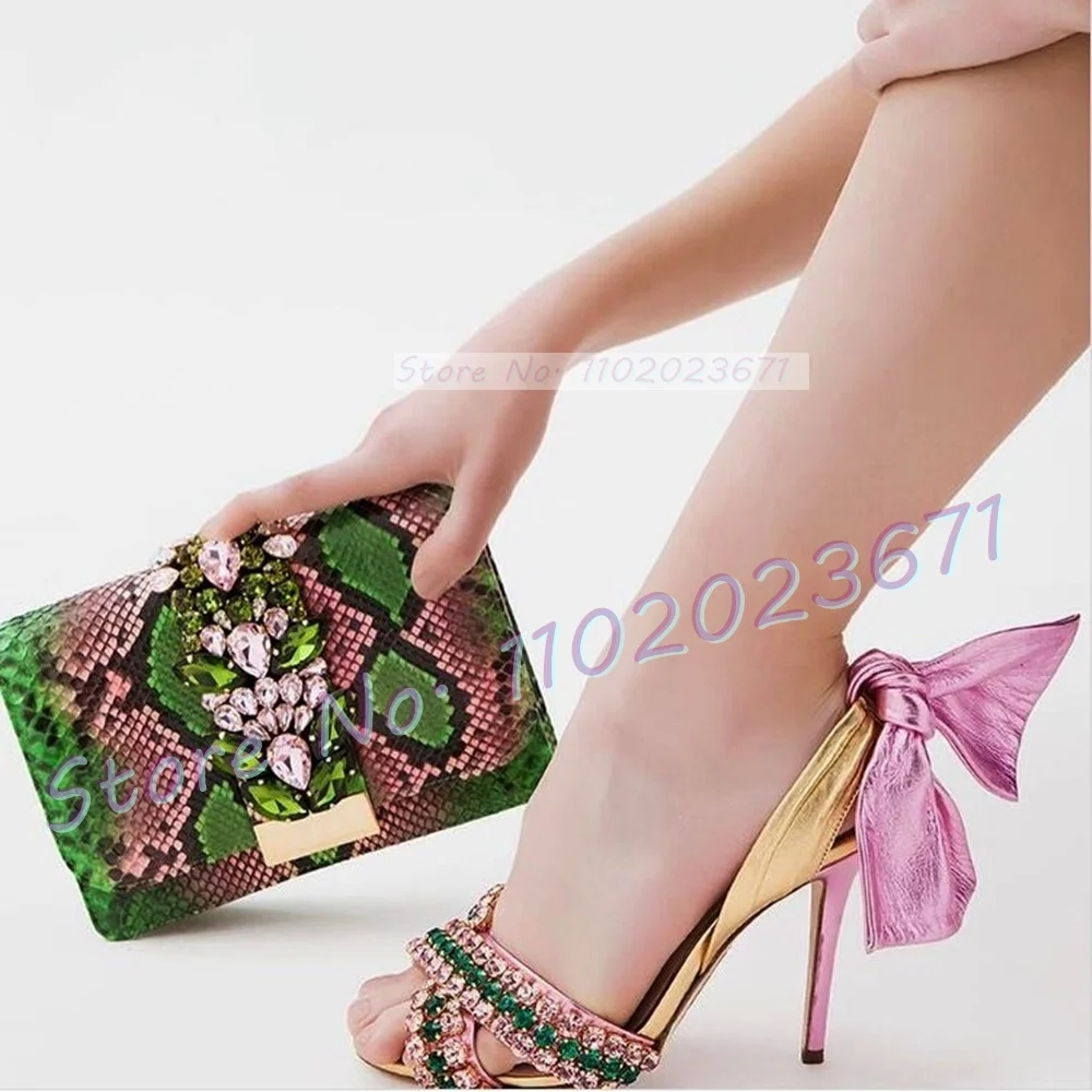 Colorful Crystals Toe Strap Sandals Women Metallic Bowknot Back Strap ...