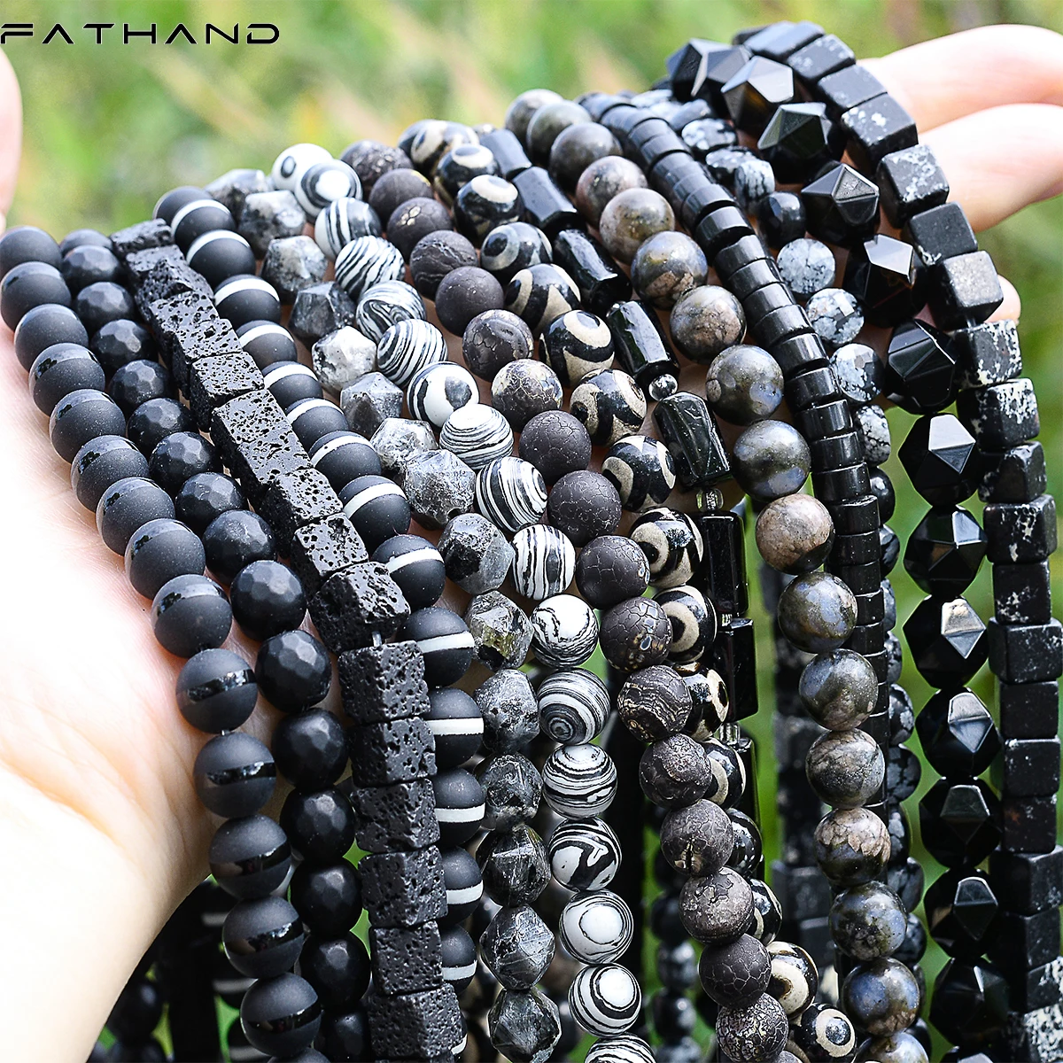 Natural Black Stone Beads Tiger Eye Agates Turquoises Obsidian Lava ...