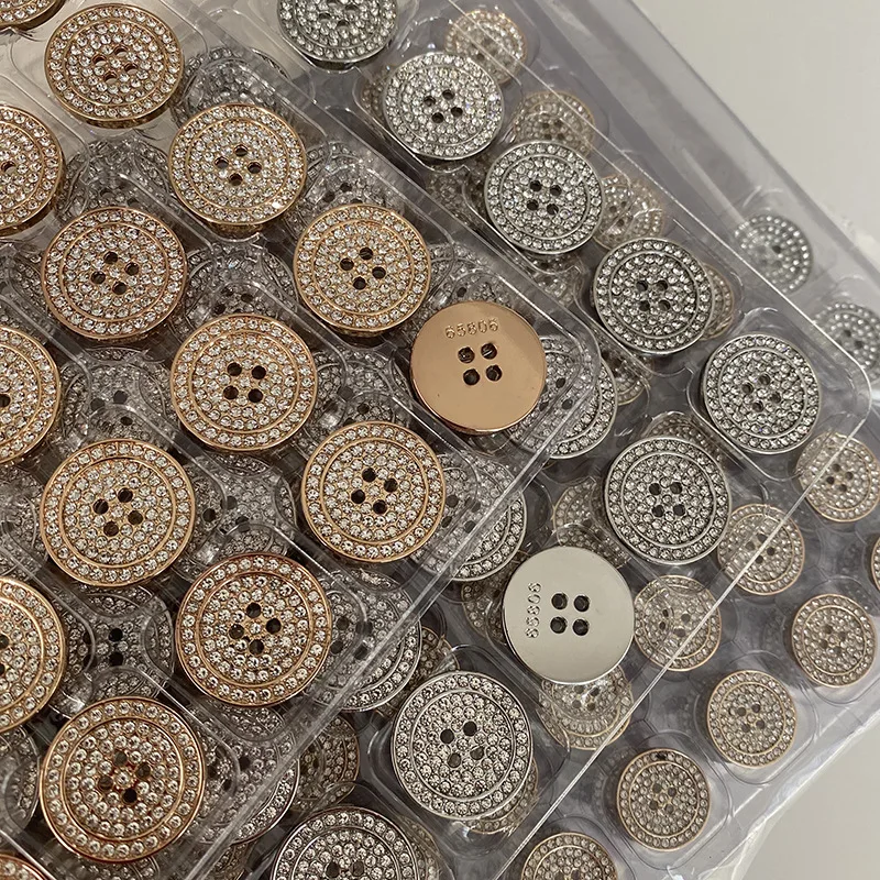 Retro-4-holes-Buttons-Rhinestone-Diamond-Decor-Metal-Gold-Handicraft ...