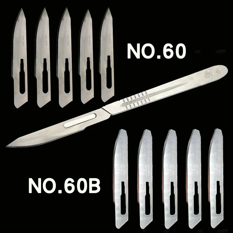 1 Handle and 5 Pcs of No. 60 Blade Set Swann-Morton Long Surgical Blade ...