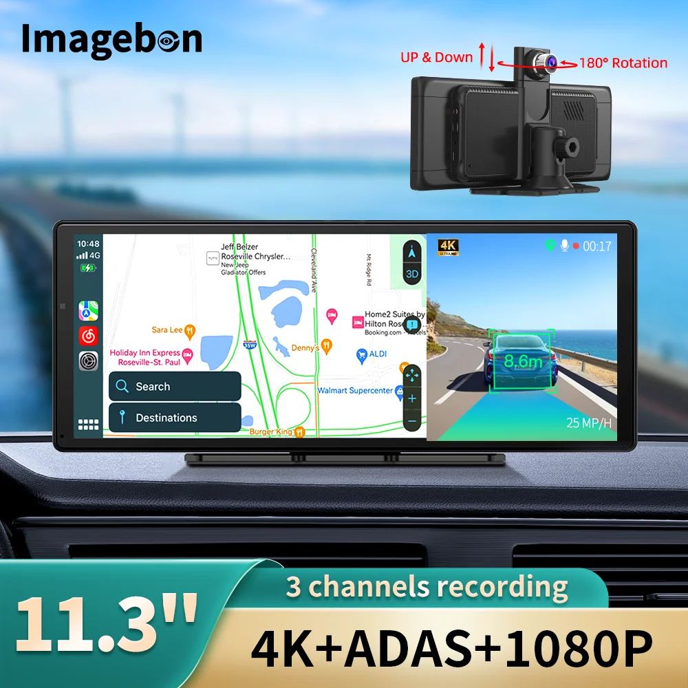Latest Imagebon 11.3" Dash Cam 4K ADAS Wireless CarPlay & Android Auto ...