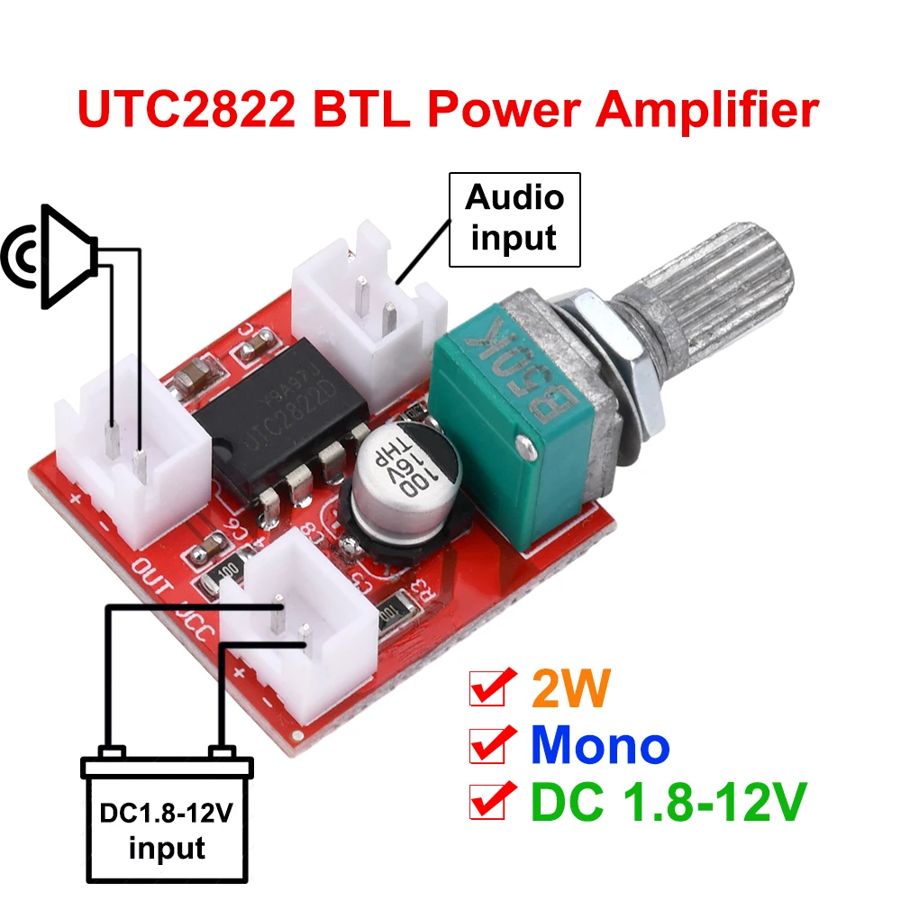 UTC2822-Mono-BTL-Power-Amplifier-Board-DC-1-8-12V-Power-Supply-Audio ...