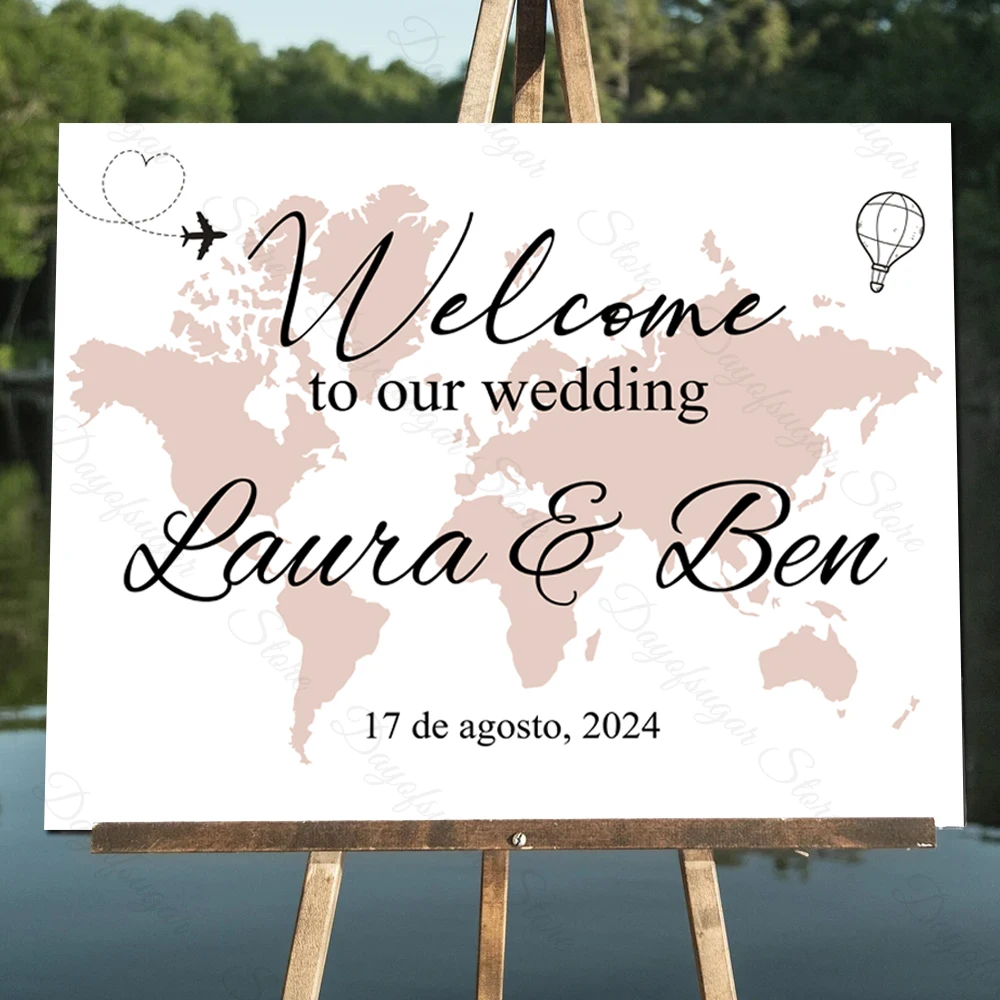 Travel-Wedding-Welcome-Sign-Board-Custom-Personalized-World-Map-Travel ...