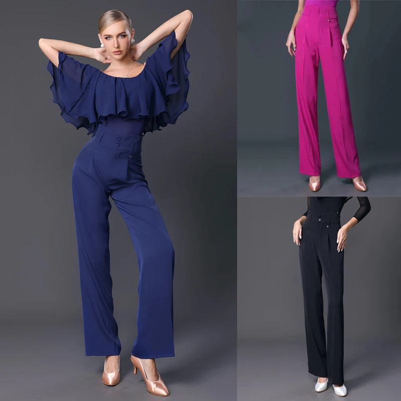 Blue-Latin-Dance-Pants-Practice-Dancewear-Fashion-High-Waist-Modern ...