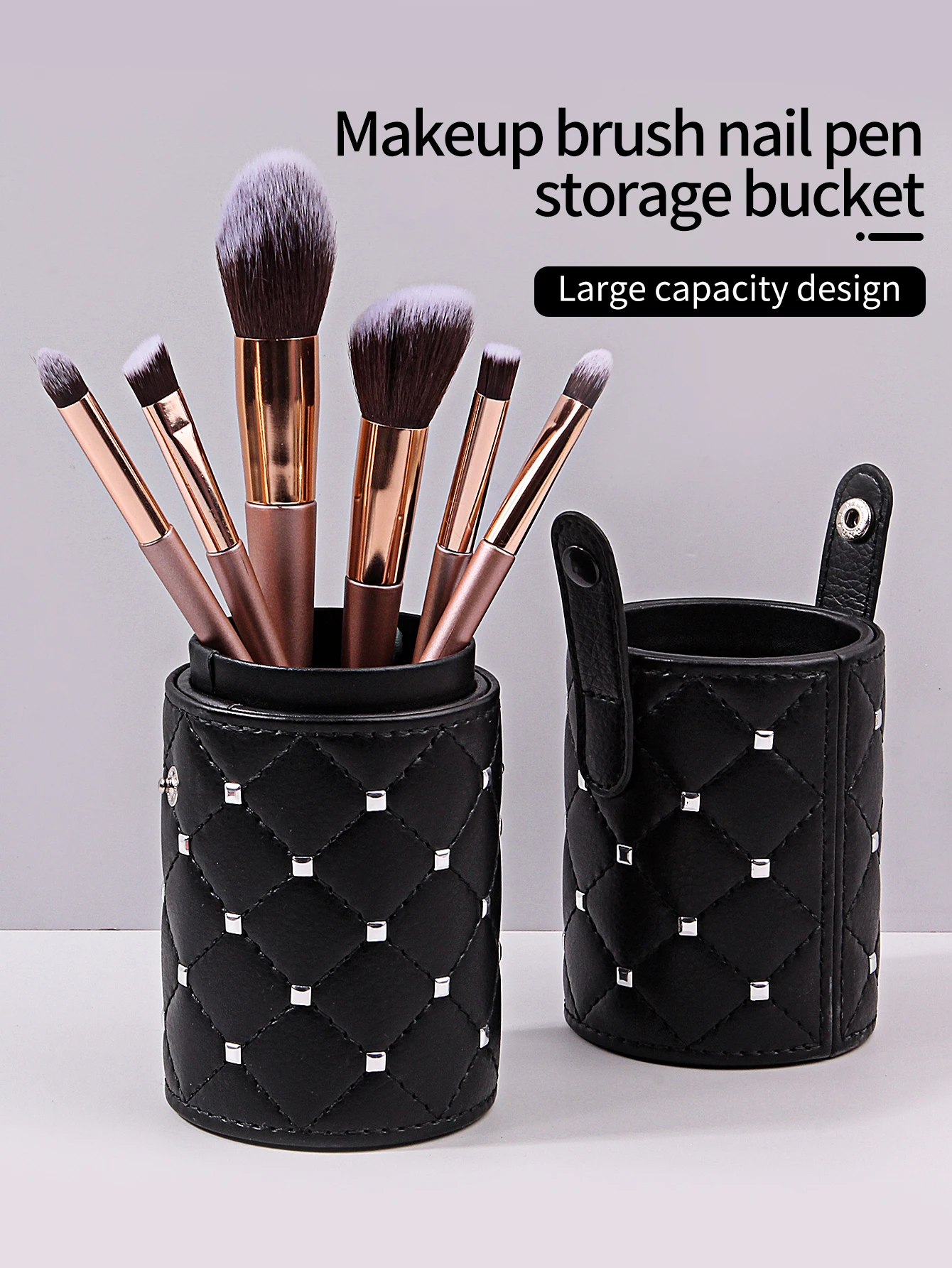 1pcs black rivet buckle makeup brush storage cylinder dustproof makeup ...