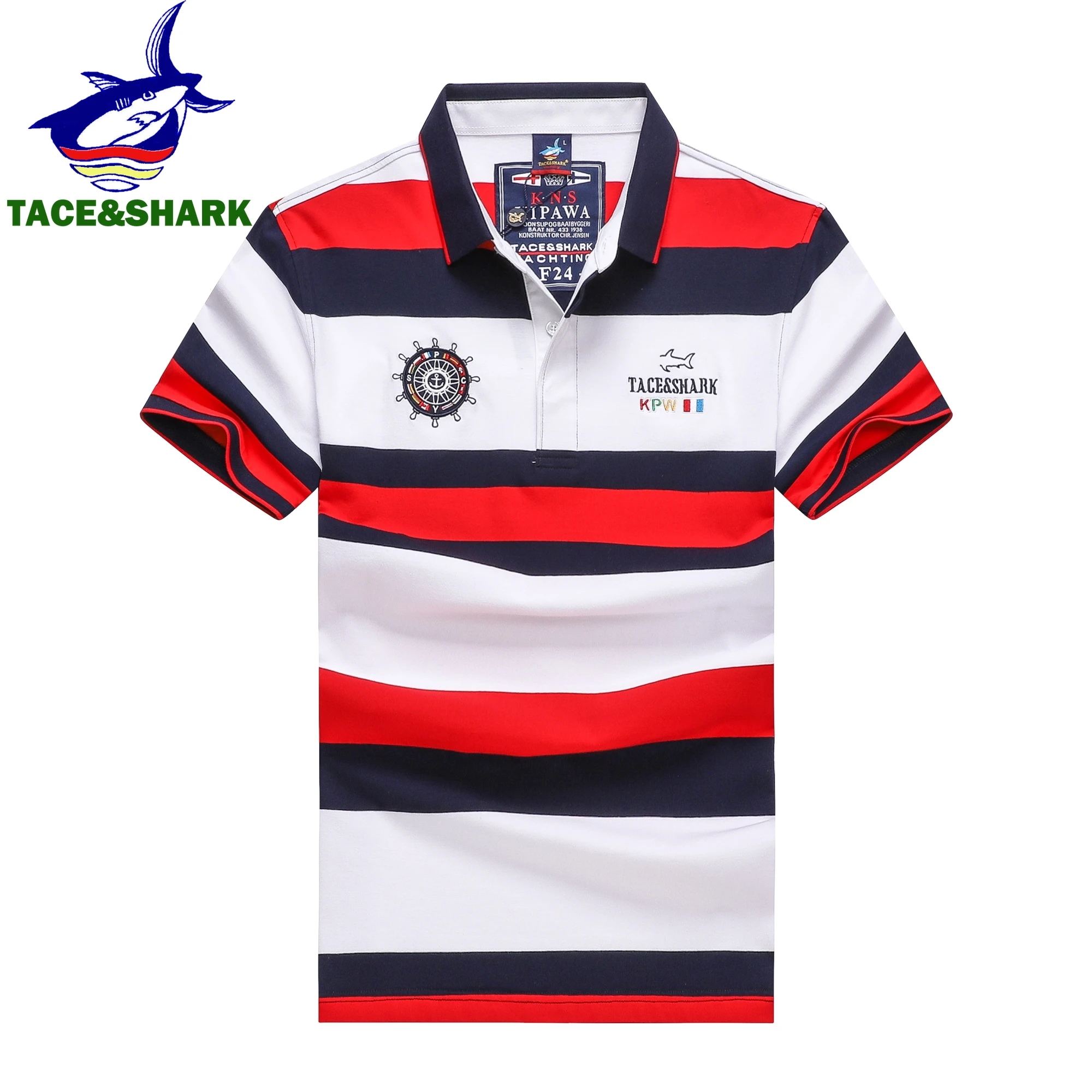 TACE-SHARK-2024-Summer-Red-Blue-Striped-Polo-Shirt-Fashion-Brand-Shark ...