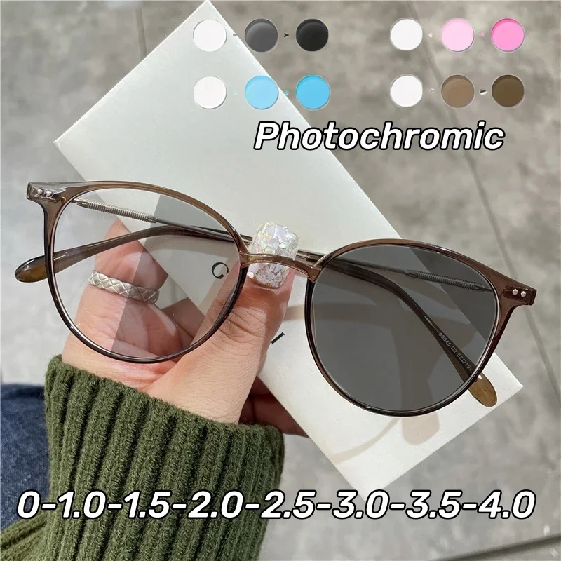 Men-Women-Vintage-Photochromic-Myopia-Glasses-Ultralight-Smart-Color ...