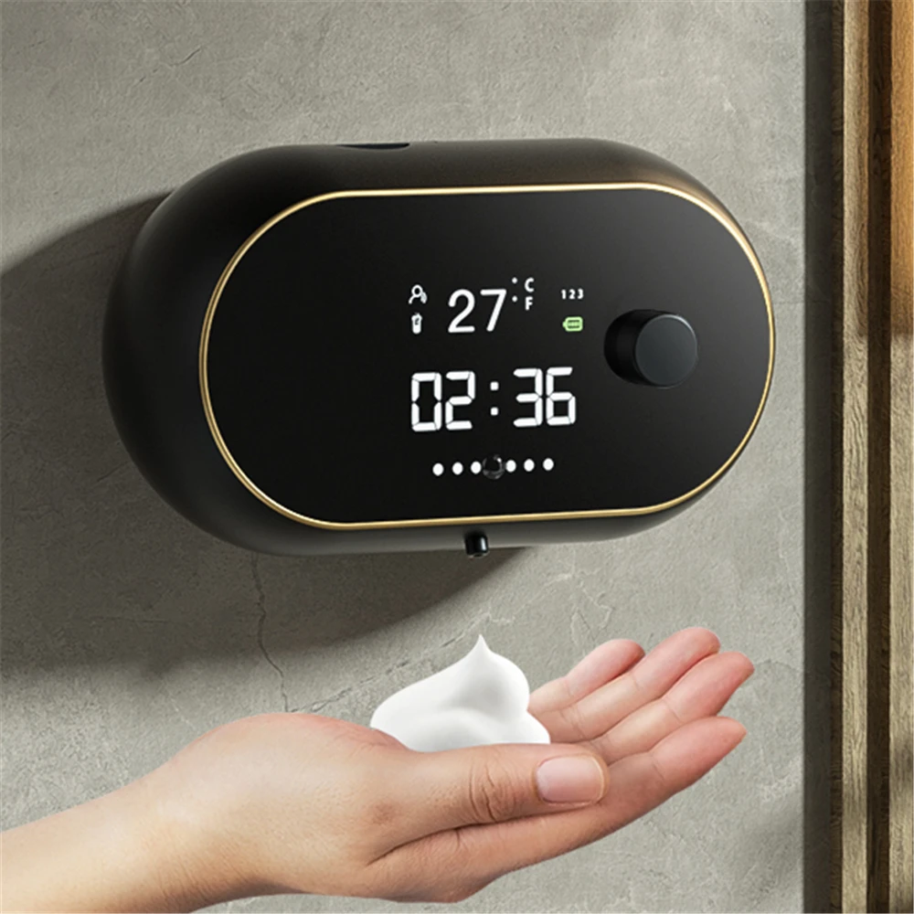 Wall-mounted-Touchless-Automatic-Foam-Soap-Dispenser-Time-Temperature-Display-USB-Charging-Auto ...