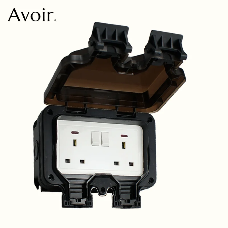 Avoir-13A-UK-Standard-Wall-Power-Socket-IP66-Waterproof-Black-Outdoor ...