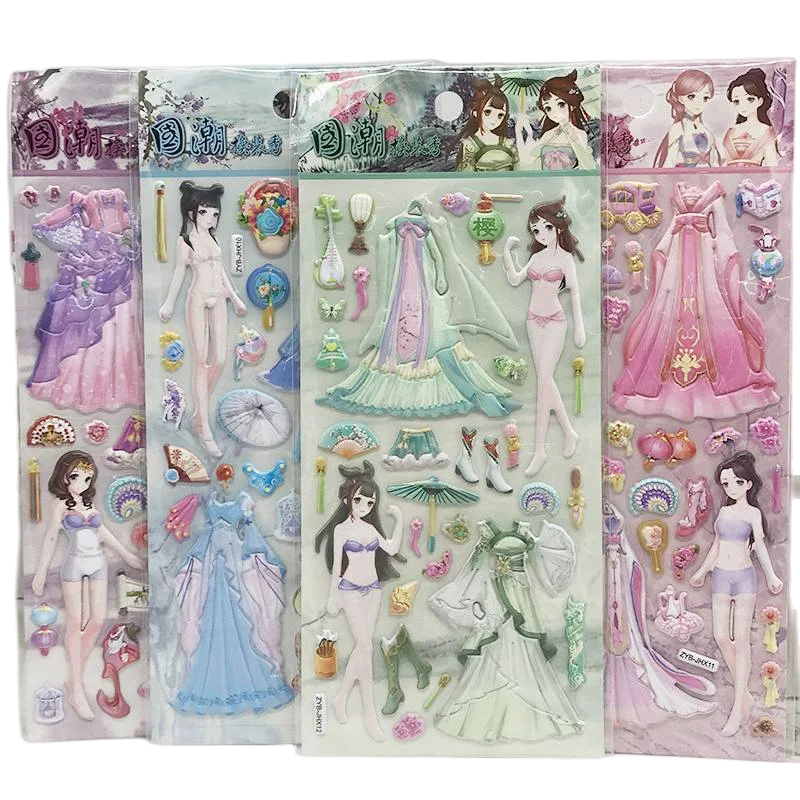 4 Sheets Kids Chinese Fashion Princess Dress Up Stickers 3D Girls ...