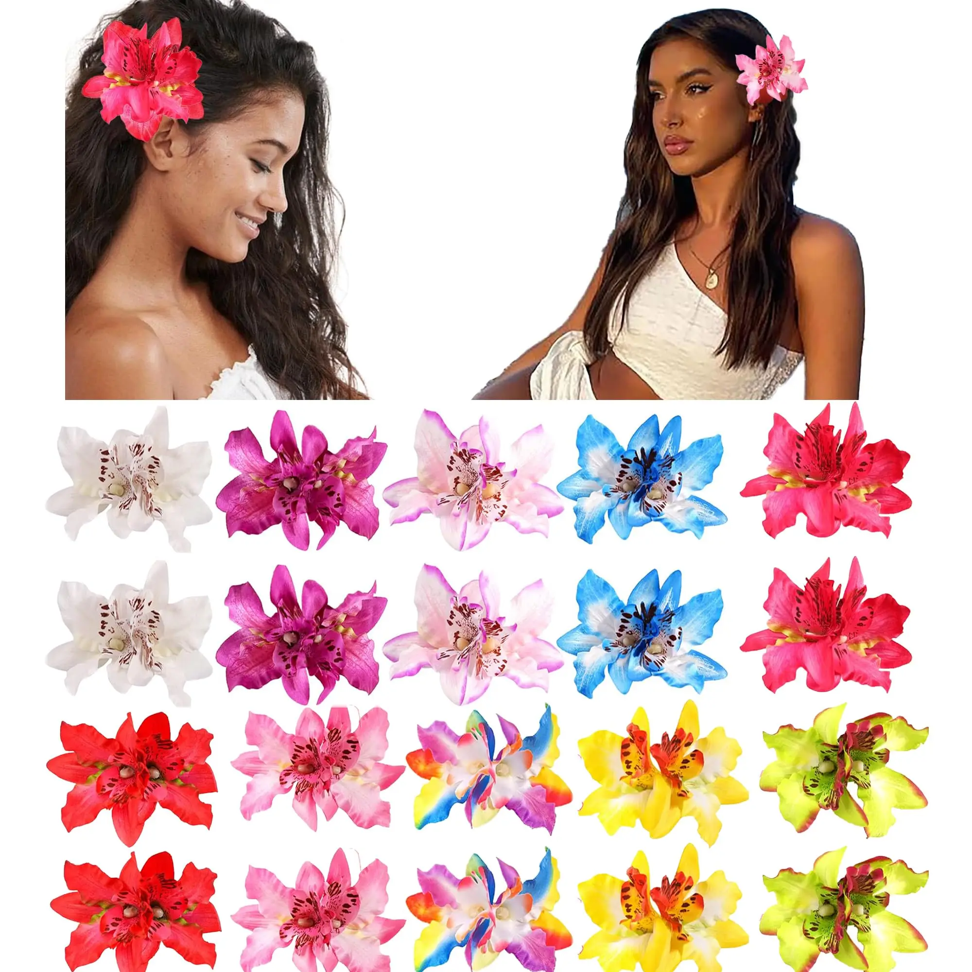 2Pcs Hawaii Orchid Flowers Hair Clips,Bohemia Style Flowers Hairpins ...