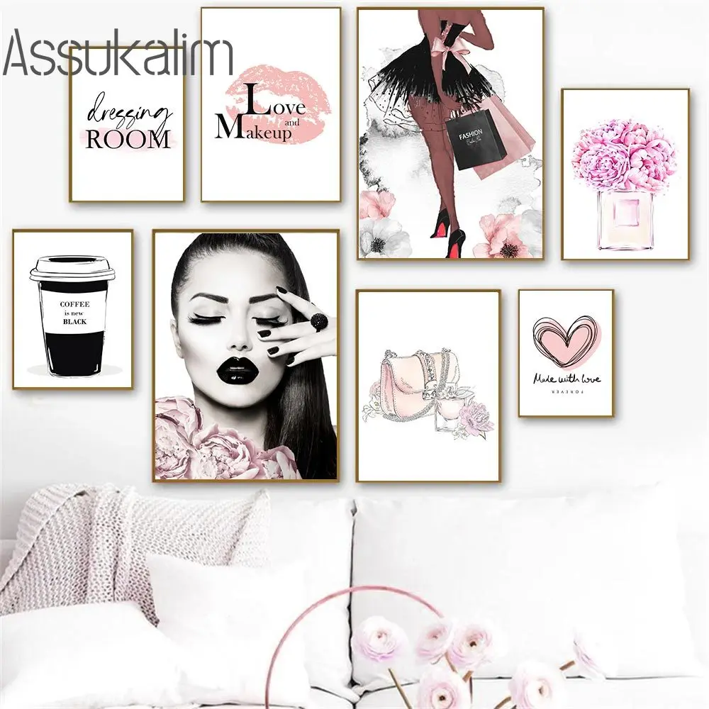 Canvas Room Decoration | Hot Pink Canvas Poster | Pink Prints Wall ...