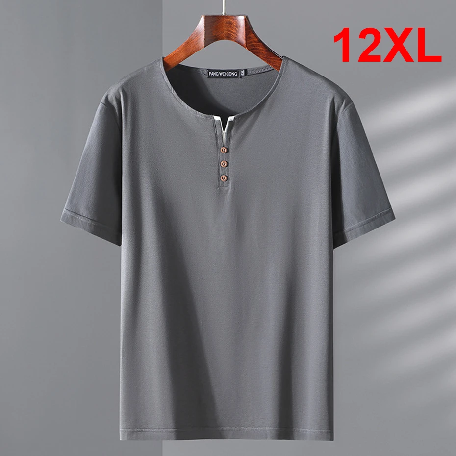 12XL 10XL Plus Size T-shirt Men Summer Short Sleeve T Shirt Big Size Tops Tees Male Casual Solid ...