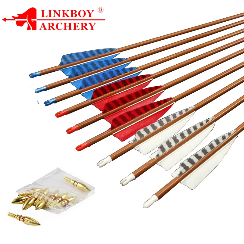 Linkboy-Archery-Wood-Skin-100-Pure-Carbon-Arrows-Spine340-4inch-Turkey ...